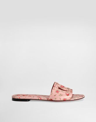 Dolce & Gabbana Calfskin Flat Slippers With Little Roses Print - Frau Pantoletten Und Mules Multicolor 37.5