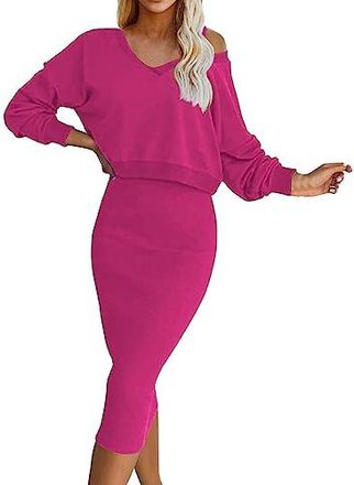 Generic Survêtement Femme Ensembles Tendance Élégante Sweatsuits Haut Basique - Jupe Long Costume En Tricot Chic Elegant Casual Pull Tricoté Costume Ensemble 