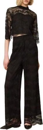 Twinset Femme, Pantalons, Noir, Taille: 36 FR Pantalon &agrave; motif vague en dentelle macram&eacute;