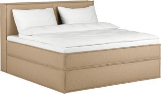 Studio Copenhagen home24 Premium Boxspringbett mit Kopfteil 200 x 200cm Strukturstoff Gesa Beige/Beige H3 130 cm