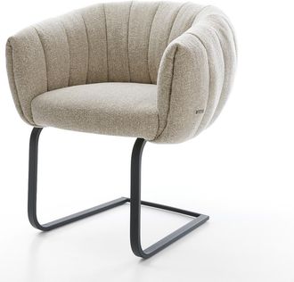 DELIFE Freischwinger Jada-Flex Webstoff Soft Beige Freischwinger flach Schwarz Taschenfederkern, Esszimmerst&uuml;hle