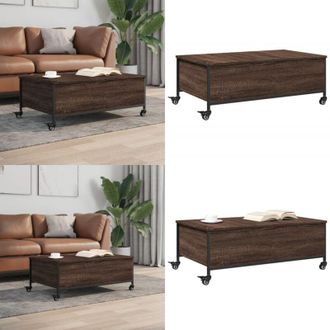 vidaXL Couchtisch mit Rollen Braun Eiche 91x55x34 cm Holzwerkstoff - Couchtisch - Wohnzimmerstil - Holzm&ouml;bel - Esszimmertisch - Sideboard - Home & Living