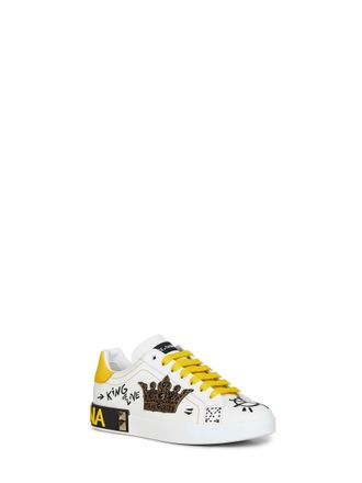 Dolce & Gabbana Mens White Leather Portofino Sneakers Calf Trainers