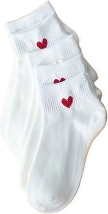 Generico Chaussettes de cheville blanches et noires, chaussettes printemps-&eacute;t&eacute; pour femmes Love Heart., White 5 Pairs, Taille Unique