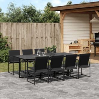 vidaXL 9-tlg. Garten-Essgruppe Schwarz Textilene - Vidaxl
