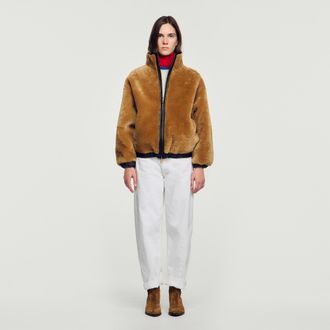 Sandro Blouson oversize en peau lain&eacute;e