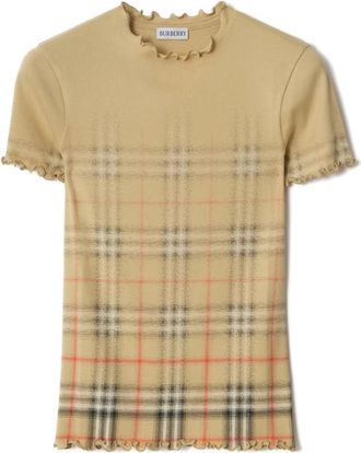 Burberry Femme, Tops, Beige, Taille: 38 FR T-shirt en coton stretch &agrave; carreaux