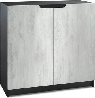 Vladon Sideboard Logan, Made in Germany, Kommode mit 2 Türen, Schwarz matt/Beton Oxid Optik (82 x 78 x 37 cm)