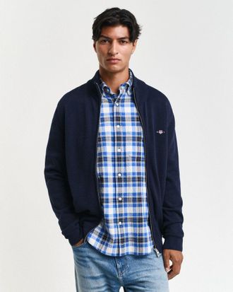 GANT Cardigan CASUAL COTTON ZIP CARDIGAN Mit Rippb&uuml;ndchen an Stehkragen, &Auml;rmeln und Saum