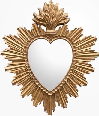 Chehoma Ex-voto Miroir Coeur en résine dorée Patine Antique 30,5 x 26 cm