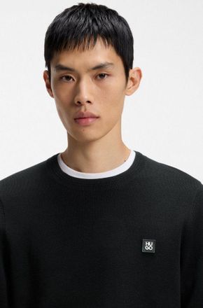 HUGO BOSS Strickpullover Setallo Metal Logo Feinstrick, Viskose-Mix, Regular Fit