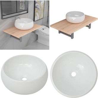 vidaXL vidaXL 2-tlg. Badmöbel-Set Keramik Eichenbraun