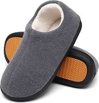 Mishansha Chaussons Homme Hiver Pantoufles Homme Confortable Chaussons Chaude Fourrés Charentaises Polaire Slippers avec Semelle en Caoutchouc Gris,Gr.44