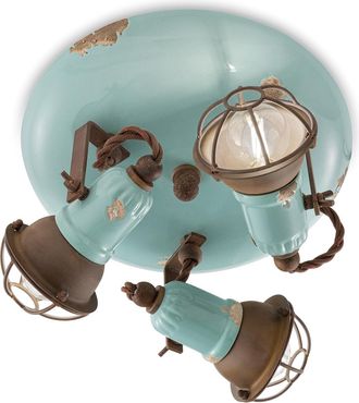 Ferroluce Deckenleuchte 3 Leuchten mit Käfig C1679/1 Loft 3 Licht Vintage Hellblau Ferroluce