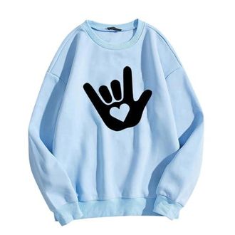 Generic Sweat-shirt &agrave; capuche &agrave; manches longues et col rond imprim&eacute; &laquo; I You Geste &raquo; pour femmes de la Saint-Valentin 2026, bleu, XXL