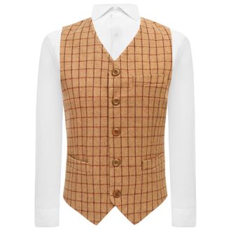 King & Priory Tattersall Karierte Weste, Eichenbraun, Eichenbraun, XXXL