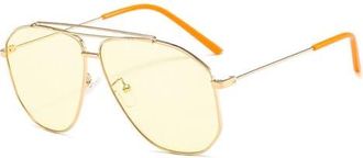 Generic Lunettes de soleil surdimensionnées rose thé pour femme nuances rétro classiques lunettes de soleil femmes métal, or jaune, Taille unique