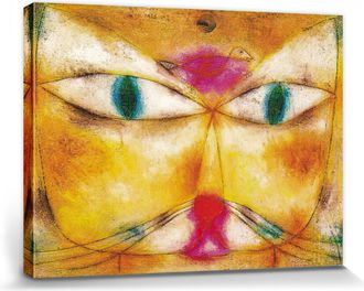 1art1 Paul Klee Poster Katze Und Vogel, 1928 Bilder Leinwand-Bild Auf Keilrahmen | XXL-Wandbild Poster Kunstdruck Als Leinwandbild 80x60 cm