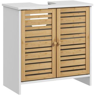 HOMCOM Homcom - Meuble sous vasque style cosy naturel - 2 portes, &eacute;tag&egrave;re - dim. 60L x 30l x 60H cm - blanc bambou