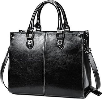 Generic Grand sac &agrave; main pour femme en cuir v&eacute;ritable avec poign&eacute;e sur le dessus, sac &agrave; main tendance en cuir brillant, Noir, Large