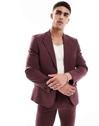 Asos Veste de costume ajustée en tissu stretch multidirectionnel - Bordeaux-Marron