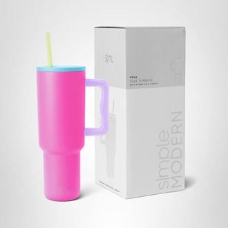 Simple Modern Mug Isotherme avec Poignée et Paille | Gourde Isotherme en Acier Inoxydable | Vaso de viaje para café helado | Trek | 1180ml | 80s Mix