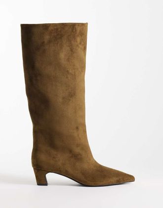 schuh Dollie bottes montantes &agrave; bout pointu en daim synth&eacute;tique kaki-Vert