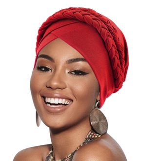 Dreshow 1 St&uuml;ck Afrikanischer Damen Turban Doppelt Geflecht Kopfbedeckung Kopft&uuml;cher Chemo Kappe Vorgebunden Beanie M&uuml;tze Kopfwickel Schlafm&uuml;tze