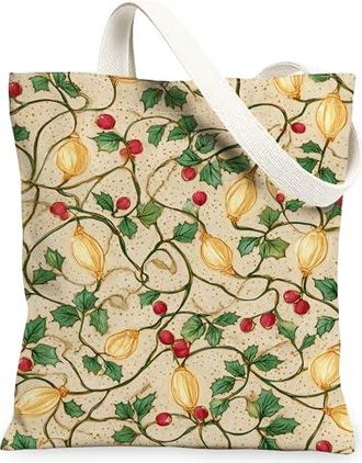Generic Sacs fourre-tout vintage en toile artistique, motif floral, r&eacute;utilisables, l&eacute;gers et lavables &agrave; bandouli&egrave;re, Beige, 13x15 Inch