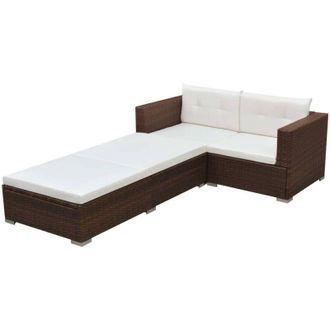 vidaXL 3-tlg. Garten-Lounge-Set mit Kissen Poly-Rattan Braun Vidaxl