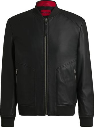 HUGO BOSS HUGO Herren Lenno Slim-Fit Bomberjacke aus Leder Schwarz001 XXL