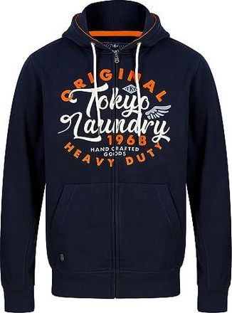 Tokyo Laundry Prevail Motif Brushback Fleece Zip Through Hoodie in Sky Captain Navy - Tokyo Laundry - XL