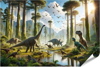 Islandburner XXL Bild Poster Farbenprächtige Dinosaurier in einer üppigen prähistorischen Landschaft Premium Bilder Fotodruck