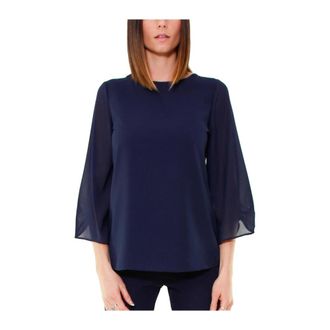 Fracomina Femme, Blouses et Chemises, Bleu, Taille: 38 FR Blouse en georgette &agrave; col rond