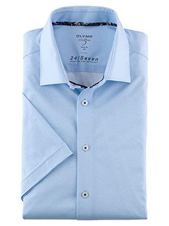 Olymp Homme Chemise Business &agrave; Manches Courtes Level Five 24 Seven,Body fit,New York Kent,Bleu 11,37