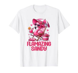 BDAZ Flamazing Sandy Pink Flamingo Tropical Beach Trip Damen T-Shirt