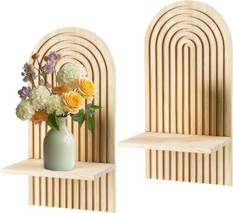 Generic Boho Wanddekor Regale Holz Boho 2 St&uuml;ck Wandhalterung B&uuml;cherregal Modern Bohemian Wandregal Vintage Bohemian Stil Gebogene Holz B&uuml;cherregal