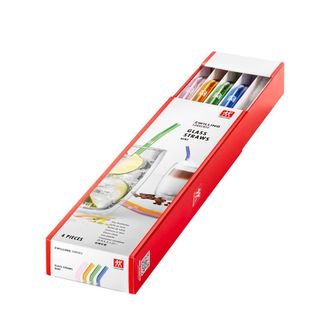 Zwilling Sorrento Glasstrohhalme, Nachhaltig und wiederverwendbar, Borosilikatglas, Für Kalt- und Heißgetränke, 4 Stück, Länge: 23 cm, Gebogene Form, Farbe: Me