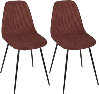 Altobuy Altobuy - amory - Lot de 2 chaises en velours côtelé coloris terracotta