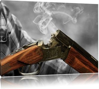 Pixxprint Jagdgewehr nach dem Brand B&W Detail, Größe: 120x80cm, Leinwandbild, fertig gespannt, Wandbild, Dekoration, Kunstdruck, kein Poster