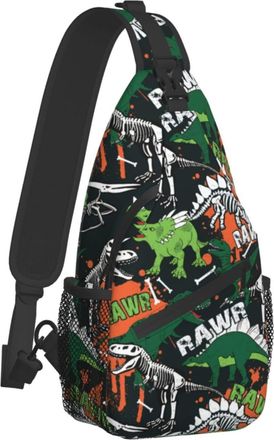 AOOEDM Sling-Rucksack für Damen und Herren, Reisen, Wandern, Tagesrucksack, Dinosaurier-Skelett, nahtloses Grunge-Muster, Crossbody-Umhängetasche, lässige Sl