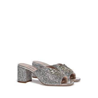 Miu Miu Glitzer- und Kristall-Mules in Silber