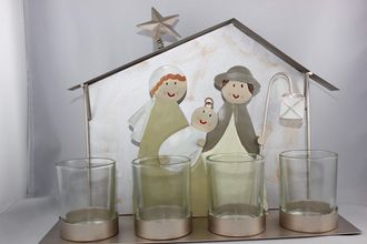 Baden 1199463 - Krippe mit Heiliger Familie, Aufsteller, Teelichthalter, Metall, 28cm x 20cm x 9cm