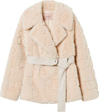 Twin-Set Faux-Fur-Jacke mit G&uuml;rtel - Nude