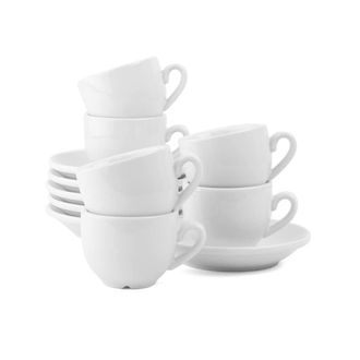 Holst Porzellan CL 001 SET 12 Porzellan 6er Set Espressotassen 0,10 l Classico mit Untertasse, weiß für 6 Personen