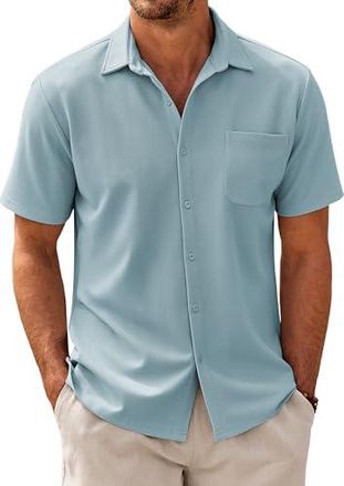 Coofandy Chemise à manches courtes pour homme - Chemise daffaires avec poche - Chemise dété décontractée - Motif à chevrons - Coupe droite - Chemise texturée, 