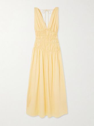 Faithfull The Brand Saja Maxikleid Aus Baumwolle Mit Raffungen Und B&auml;ndern - Gelb