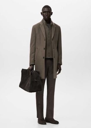 Mango Manteau laine col int&eacute;rieur amovible marron moyen - Homme - XXL - MANGO MAN