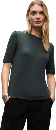 Street One Damen 3227716 Basic T-Shirt mit Raffung, evernight Green, 46