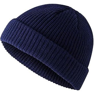 Generic Bonnet dhiver chaud unisexe en tricot chaud classique avec doublure en polaire - Bonnet de ski doux et chaud, 01 Bleu marine, taille unique